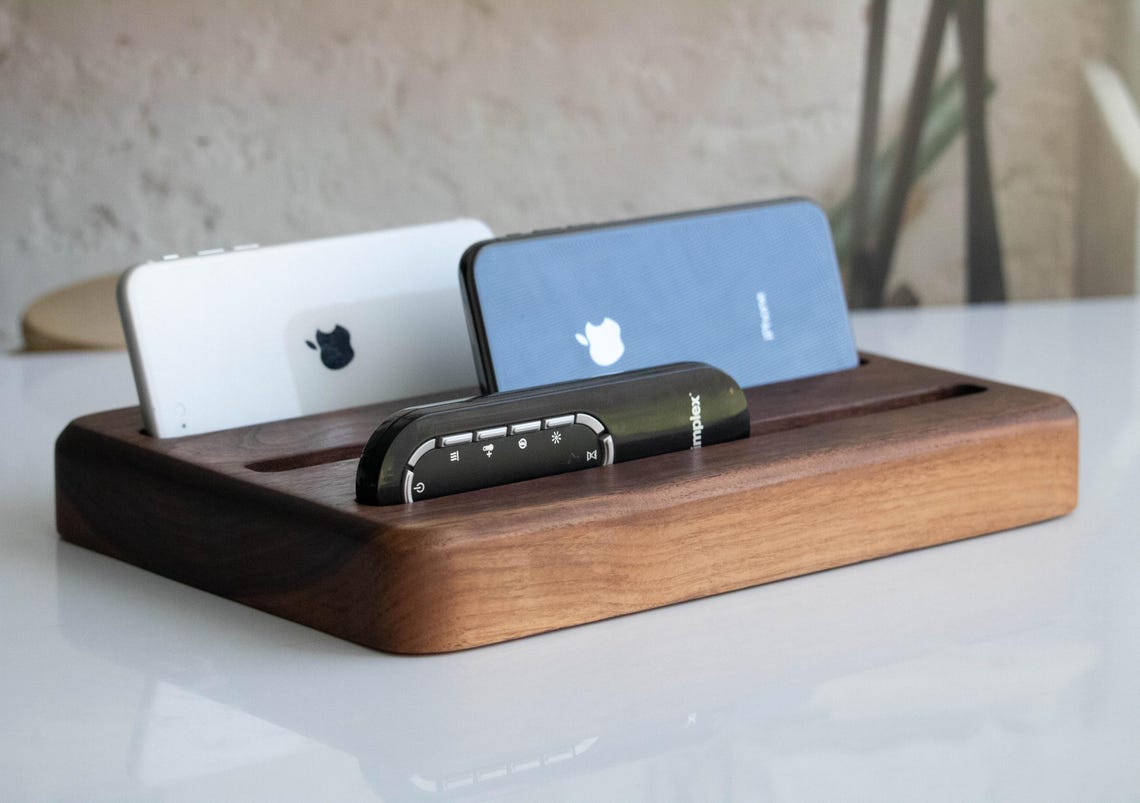 Personalized Remote Control Caddy for Table, Walnut Minimalist Desk ...