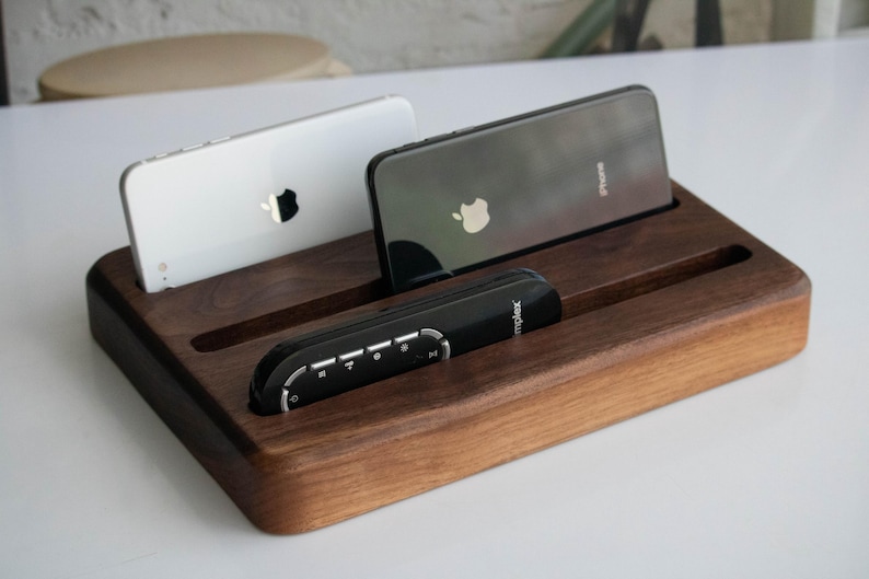 Personalized Remote Control Caddy for Table, Walnut Minimalist Desk ...