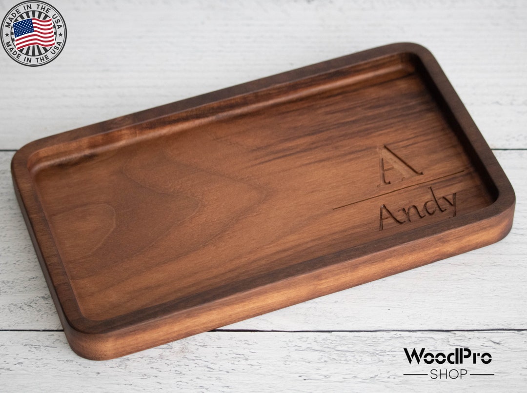Personalized Wooden Desk Tray, EDC Key Tray Walnut Maple, Handmade ...