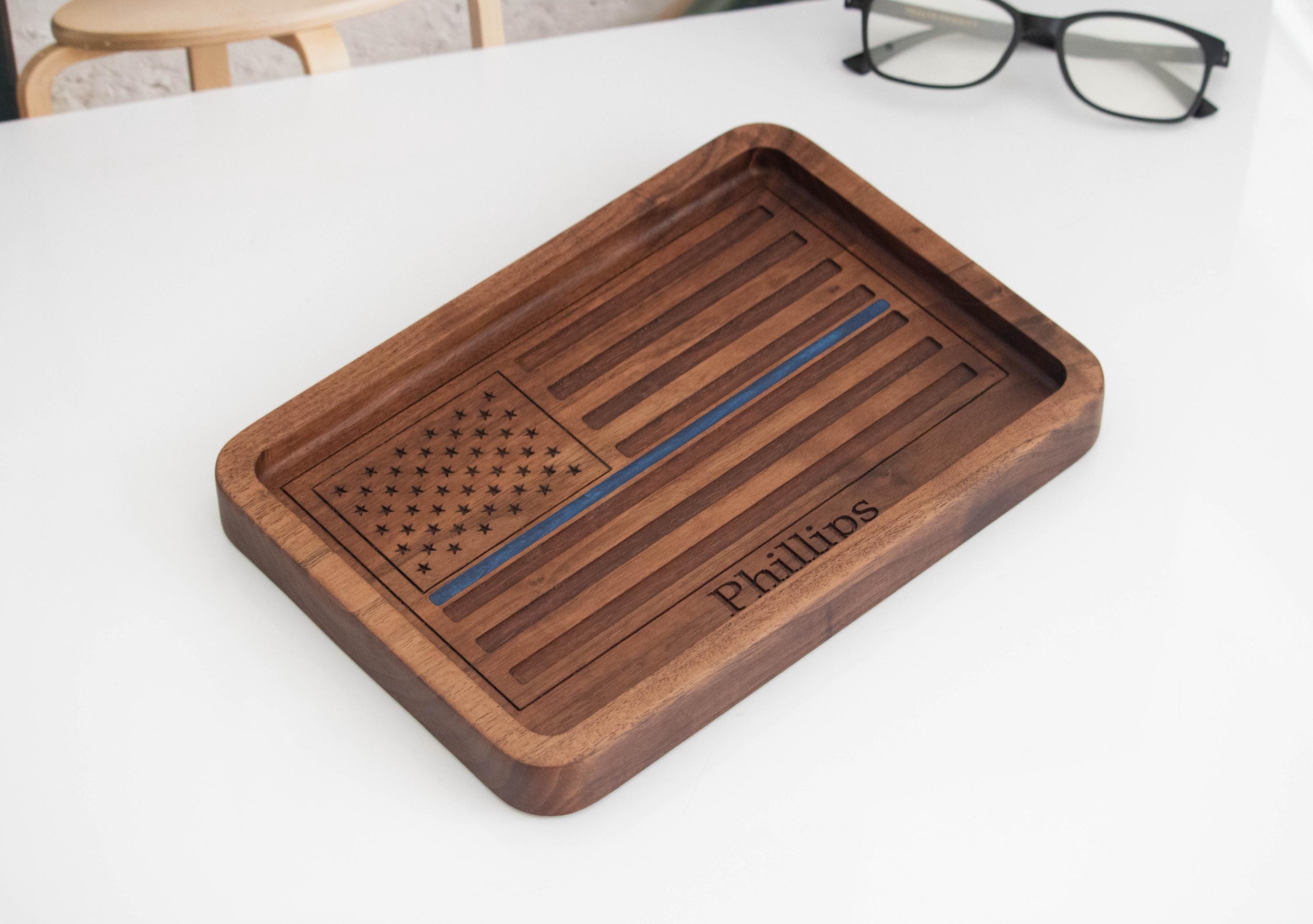 Engraved Police Officer Catchall Tray, American Flag Desk Organizer ...