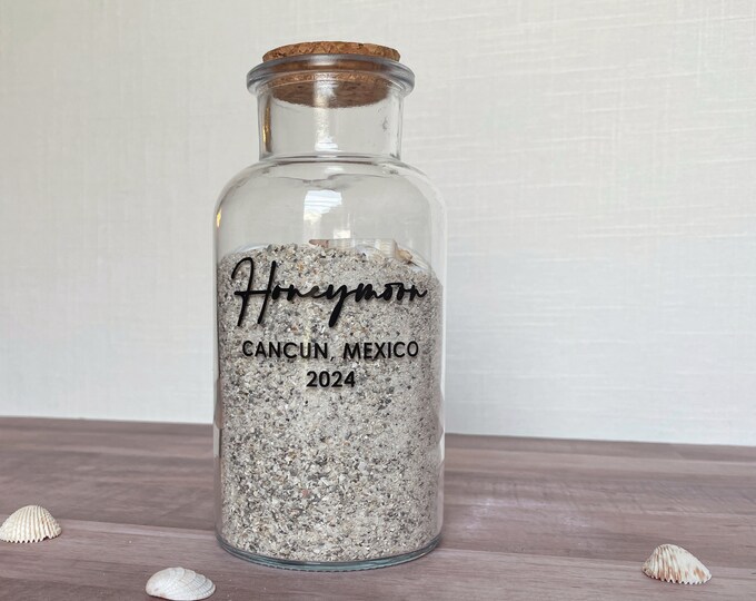 SET of TWO Glass Sand Jar Cork Lid Sand Jar Personalized Sand Container ...