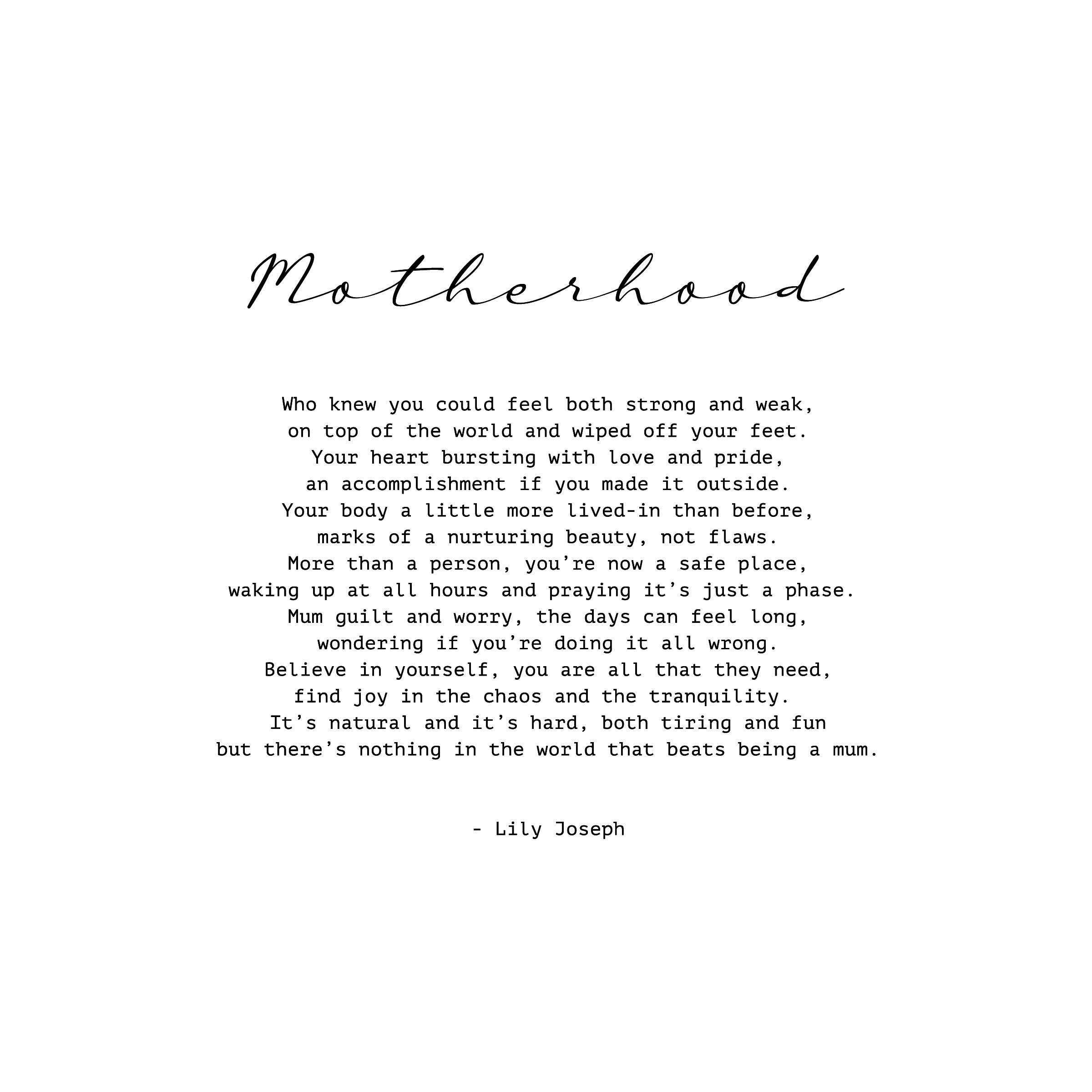 Motherhood Mum Poem Print DIGITAL DOWNLOAD New Design - Etsy