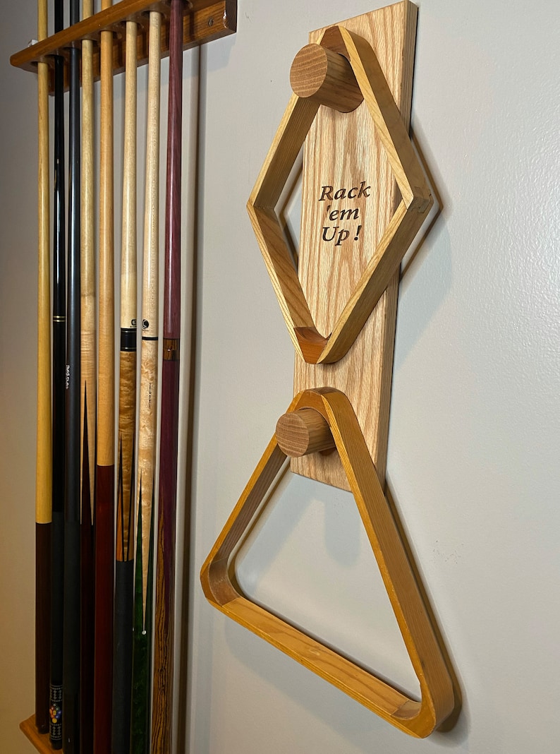 Solid Wood Pool Billiards 8-ball and 9-ball Rack Wall Mount Holder ...