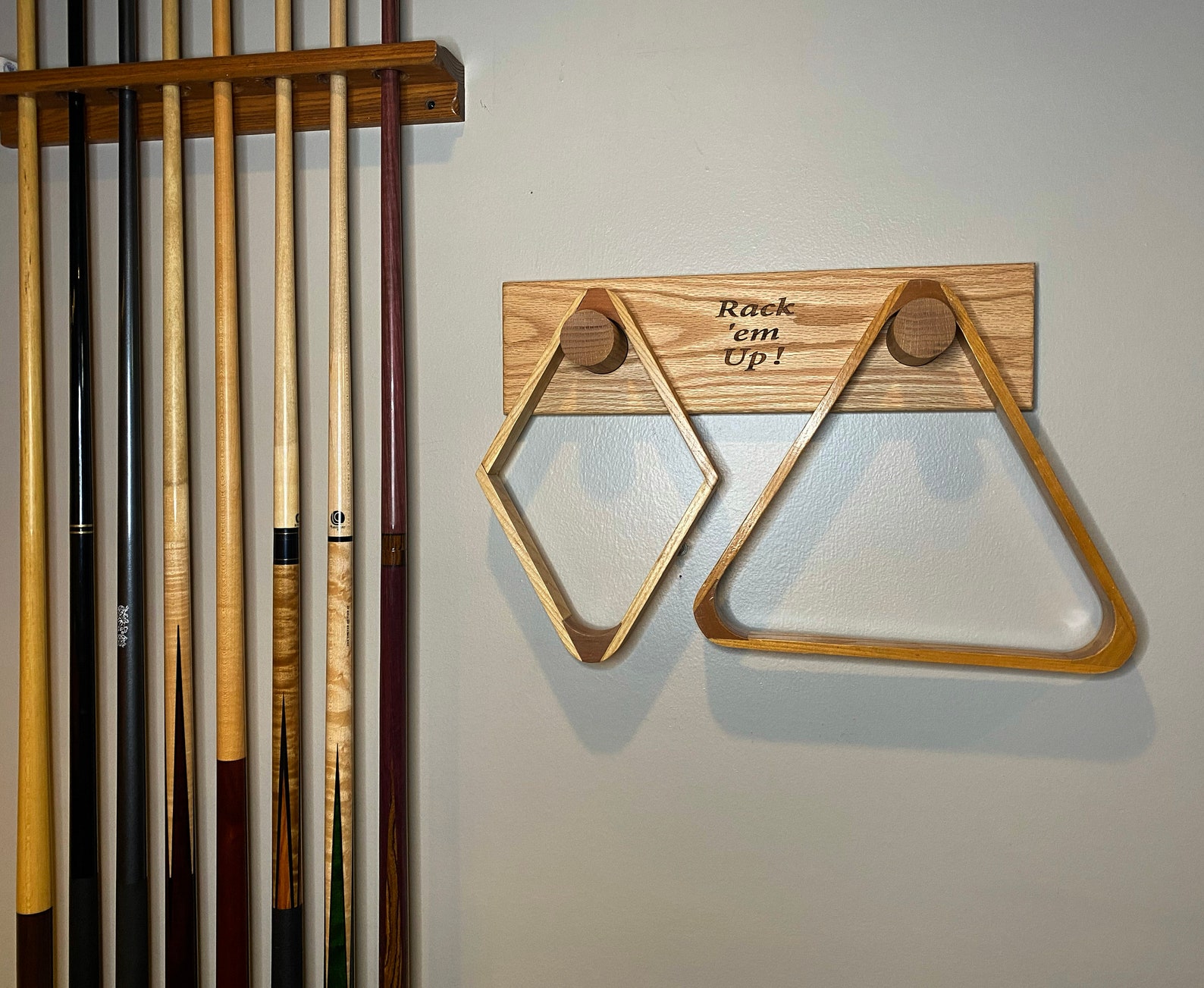 Solid Wood Pool Billiards 8-ball and 9-ball Rack Wall Mount Holder ...