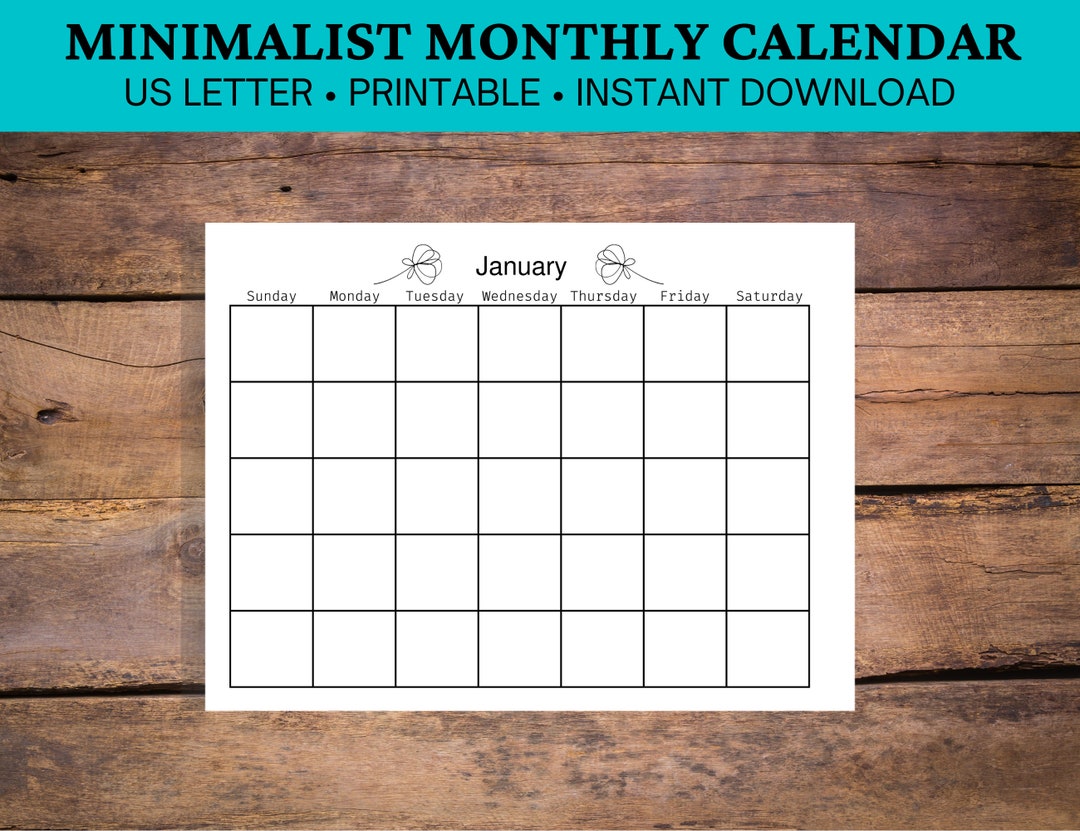 Minimalist Printable Monthly Calendar - Etsy