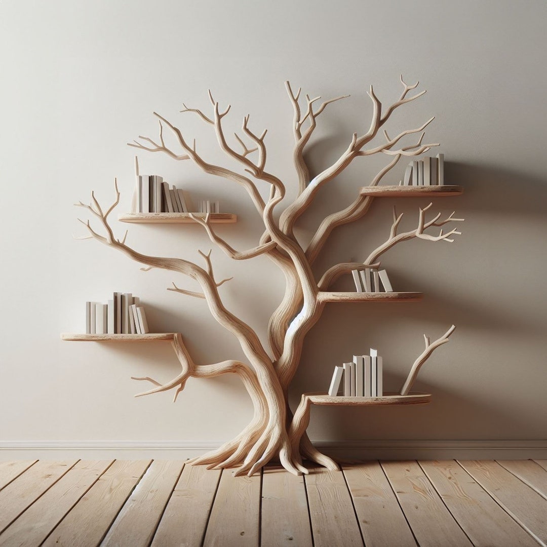 Tree Branch Shelves Solid Wood Tree Bookcase Floating Bookshelf Decor ...
