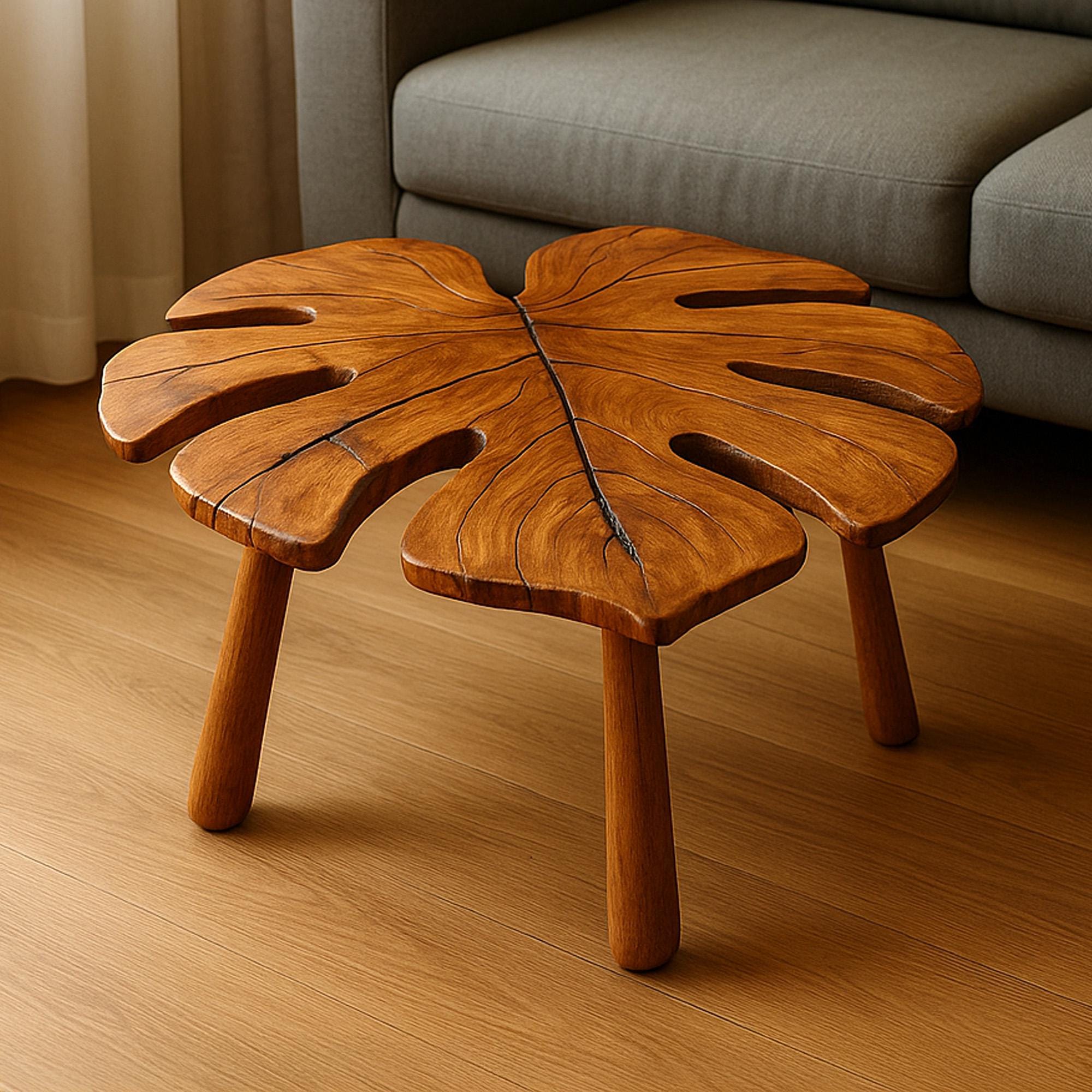 Monstera Leaf Wood Table Coffee Decor Solid Wood Side Table Low Table ...