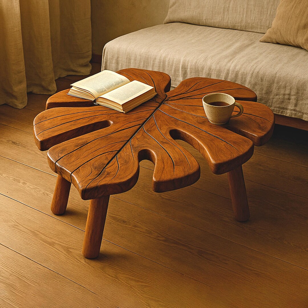 Monstera Leaf Wood Table Coffee Decor Solid Wood Side Table Low Table ...