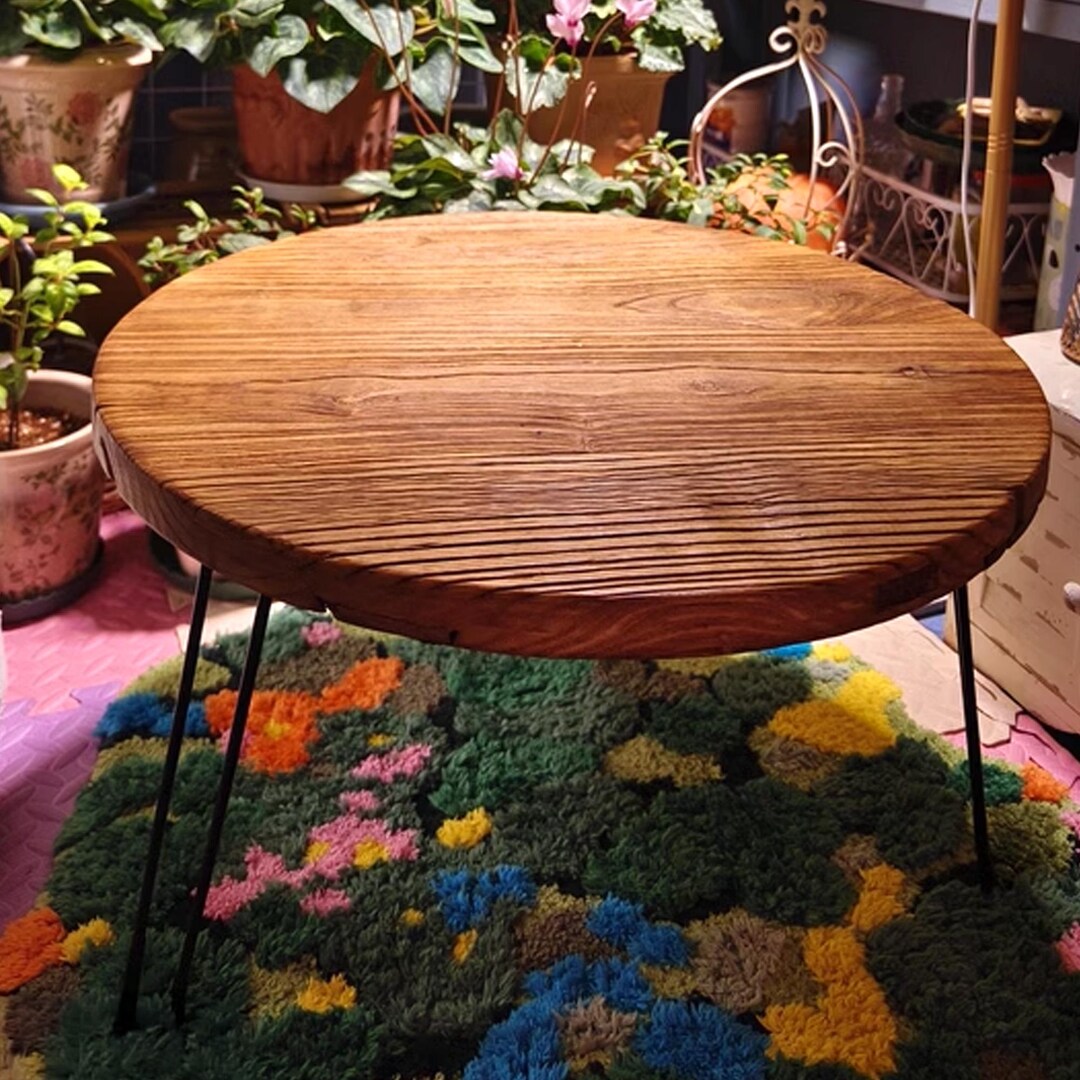 Wood Table Top Natural Solid Wood Round Coffee Table Rustic Low Table ...