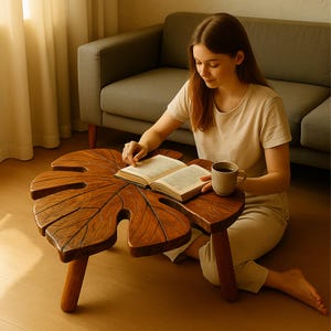 Monstera Leaf Wood Table Coffee Decor Solid Wood Side Table Low Table ...