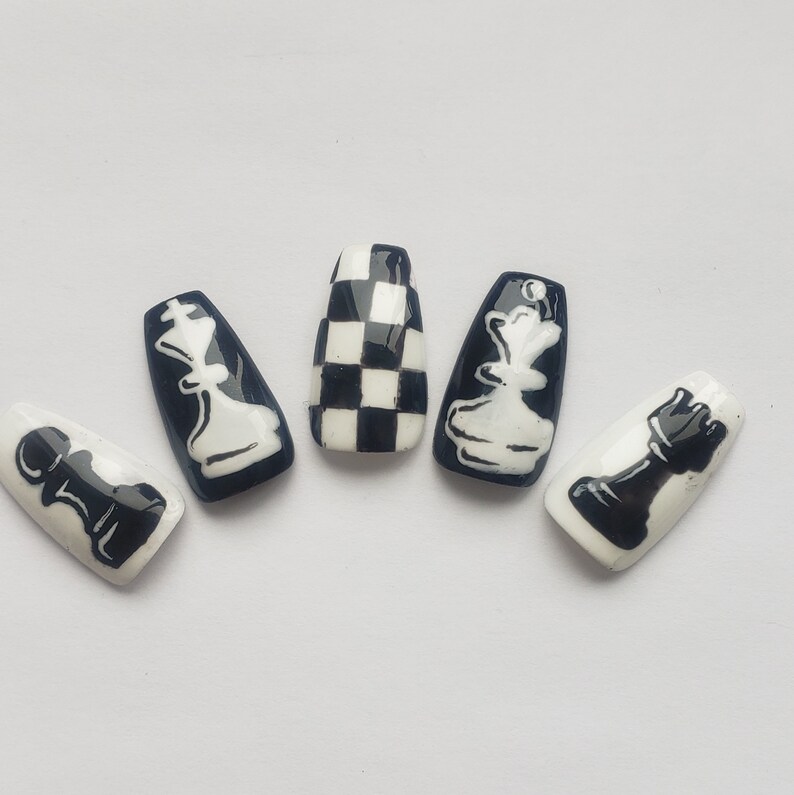 Press on Nails Black White Chess Pieces - Etsy
