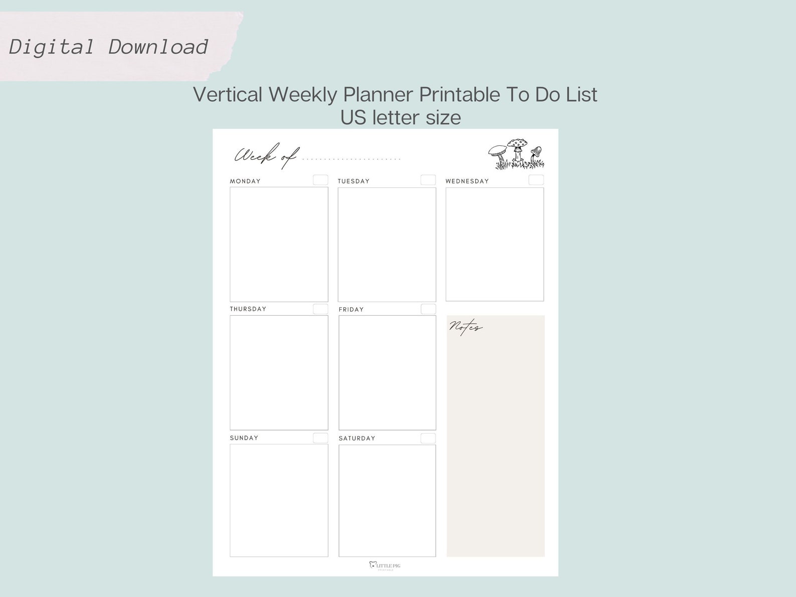 Vertical Weekly Planner Printable to Do List, Simple Planner, Instant ...