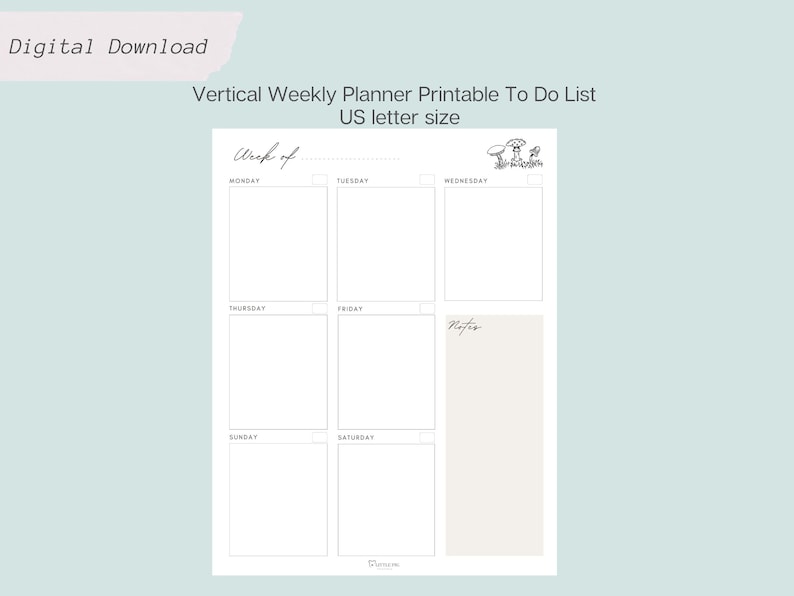 Vertical Weekly Planner Printable to Do List, Simple Planner, Instant ...