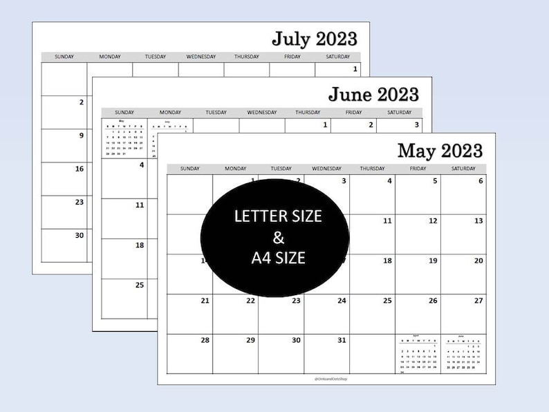 2023 Monthly Calendar Printable, Plain Calendar, Planner Calendar ...