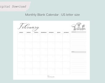 Blank Monthly Calendar, Printable Calendar, Sunday Start, Monday Start ...