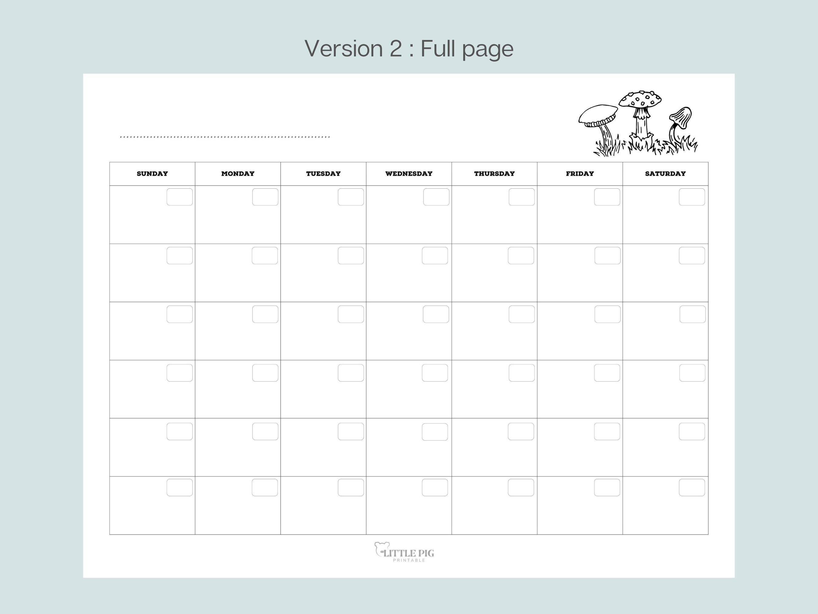 Individual Monthly Calendar Printable, Monthly Blank Calendar, Sunday ...
