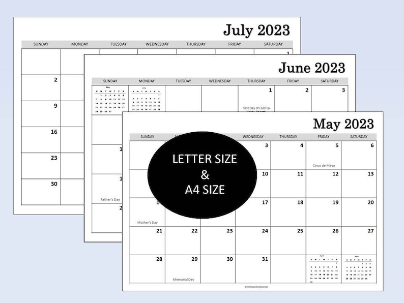 2023 Monthly Calendar Printable, Plain Calendar, Planner Calendar ...