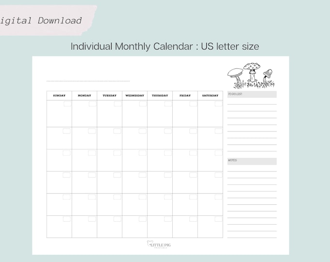 Monthly Blank Calendar, Simple Calendar, Minimalist, Printable ...