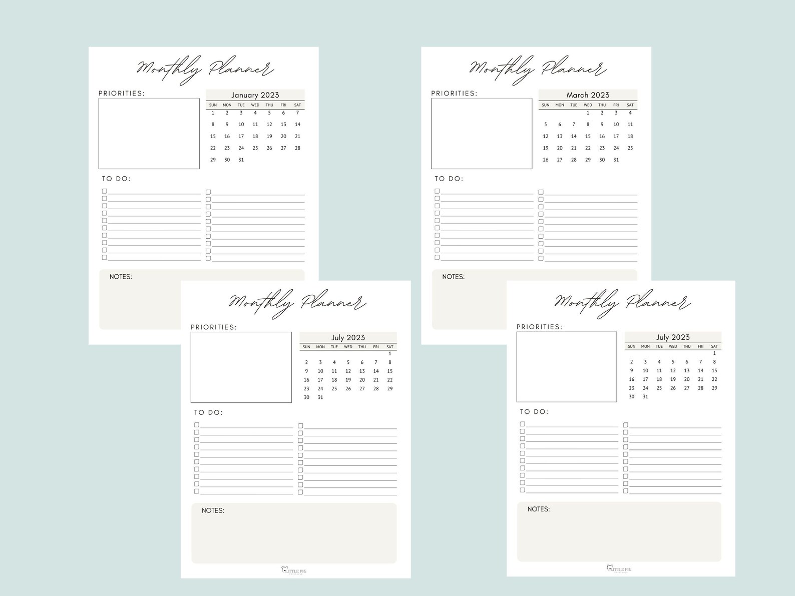 Vertical Monthly Planner Printable to Do List, Calendar 2023, Simple ...