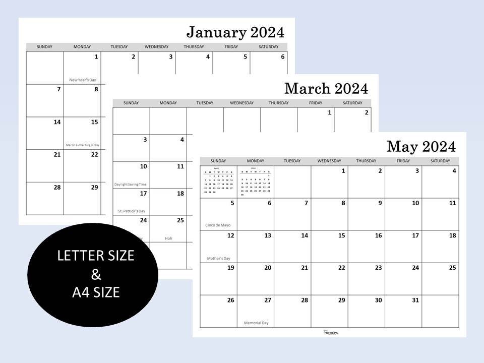 2024 Monthly Calendar Printable, Plain Calendar, Planner Calendar ...