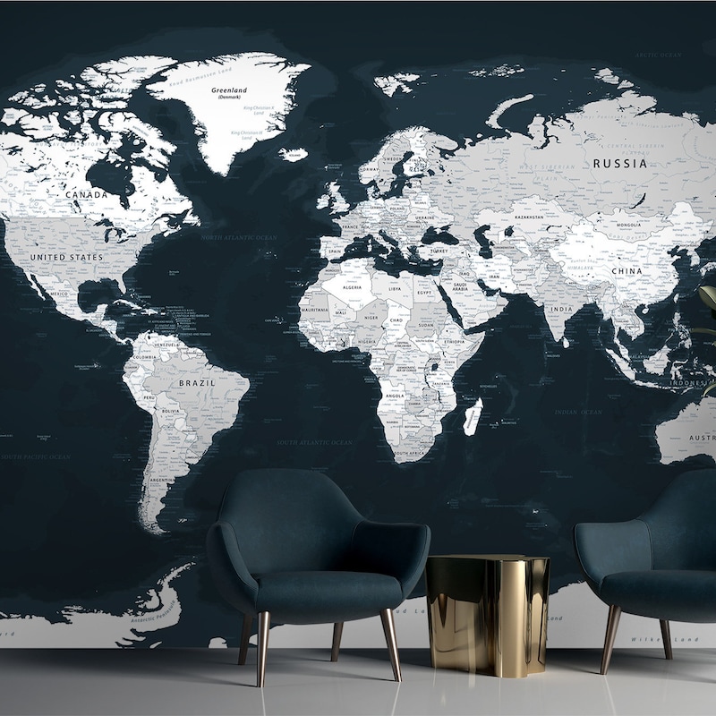 Navy Map Wallpaper - Etsy UK