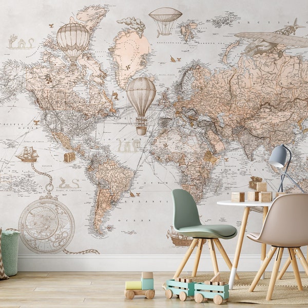 Vintage World Map - Etsy