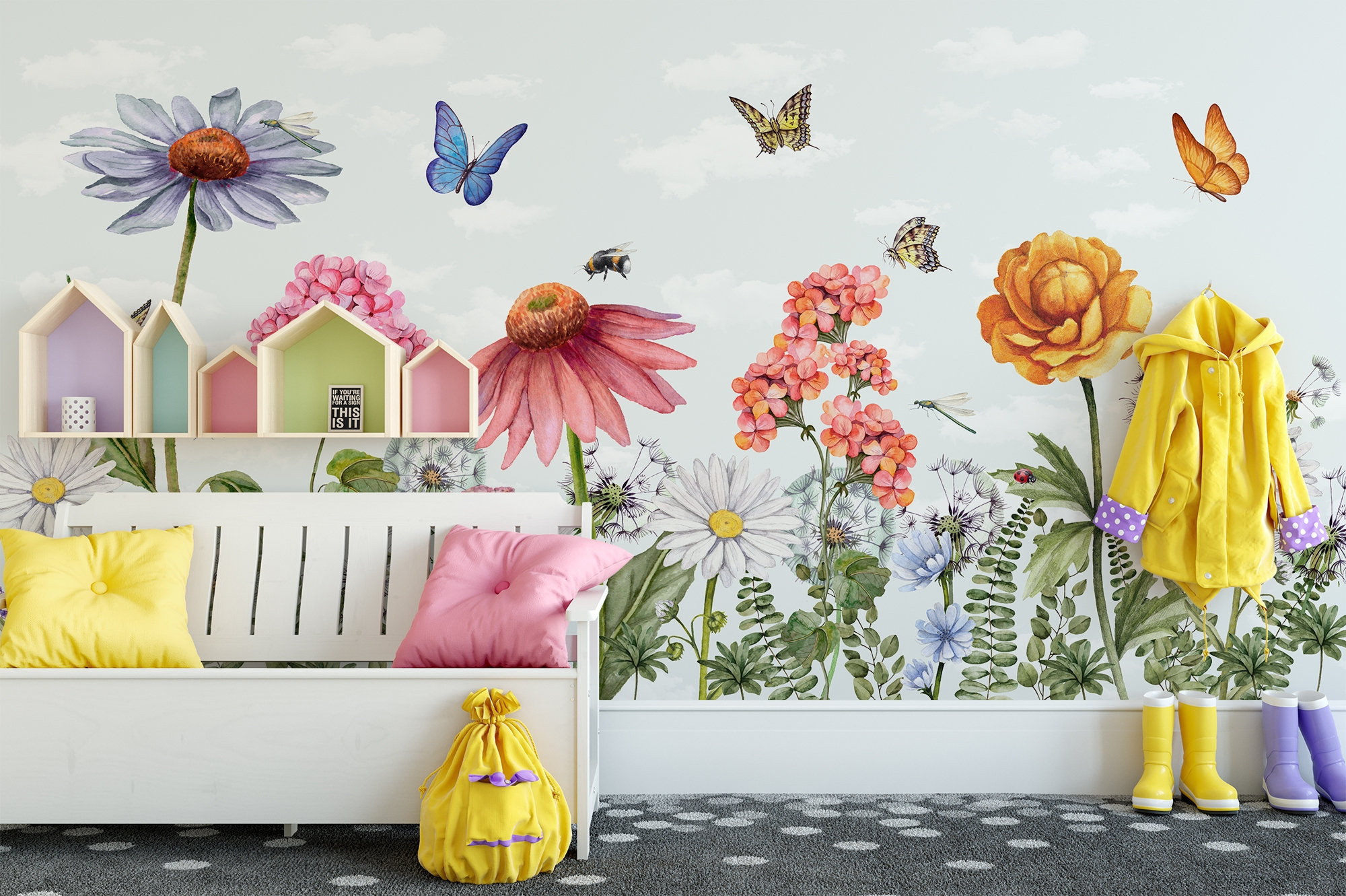 Kids Floral Wallpaper Cute Flower Gardens Wall Mural Peel and | Etsy