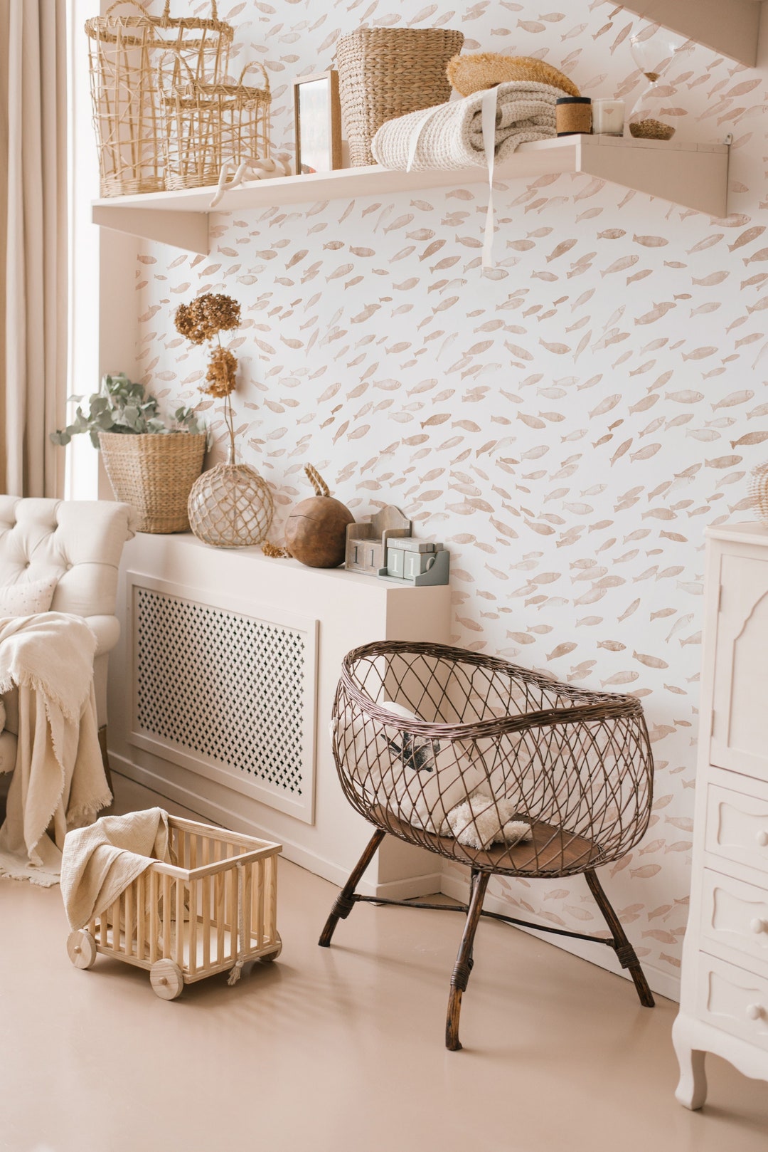 Fish Wallpaper Peel and Stick | Watercolor School Fish Wall Mural ...