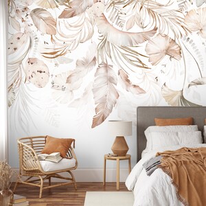 Watercolor Boho Plant Wallpaper Peel and Stick | Monochrome Bohemian ...