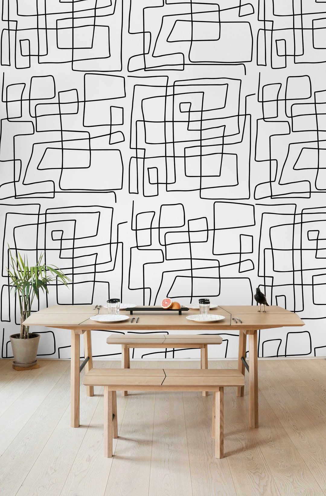 Repeat Line Art Wallpaper Peel and Stick | Minimalist Geometric Line ...