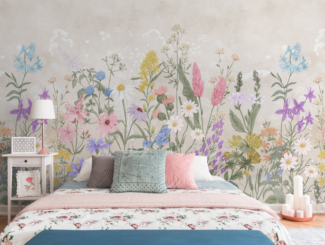 Wild Flower Wallpaper Peel and Stick | Stylish Floral Garden Wall Mural ...