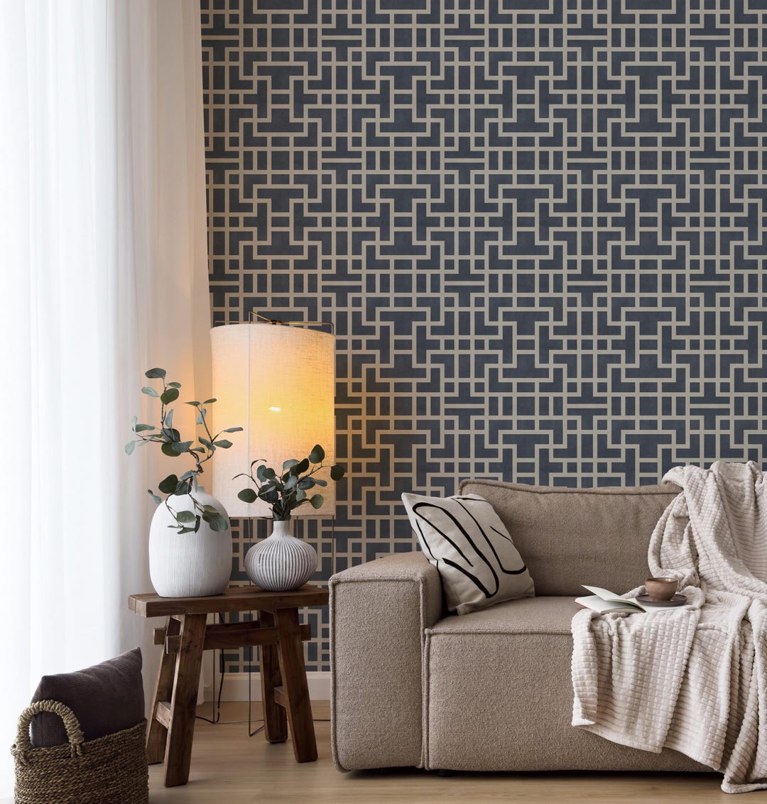 Modern Geometric Maze Wall Mural | Minimalist Symmetrical Line ...