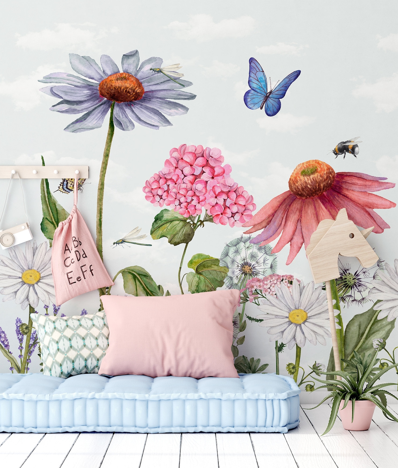 Kids Floral Wallpaper Cute Flower Gardens Wall Mural Peel and | Etsy