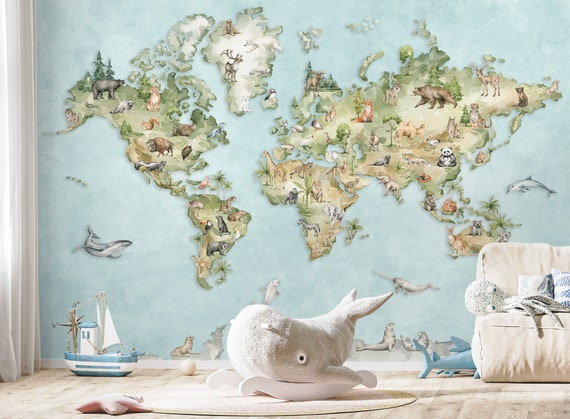 Cute World Map Mural