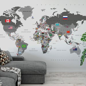 Map Wallpaper Political World Map With Country Flag Wall Mural - Etsy