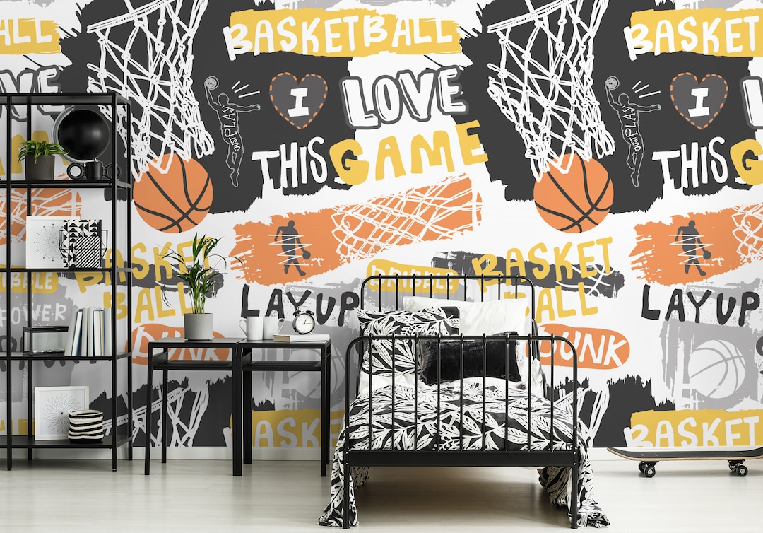 Sport Wallpaper Peel and Stick Basketball Wall Mural | Sport Motivation ...