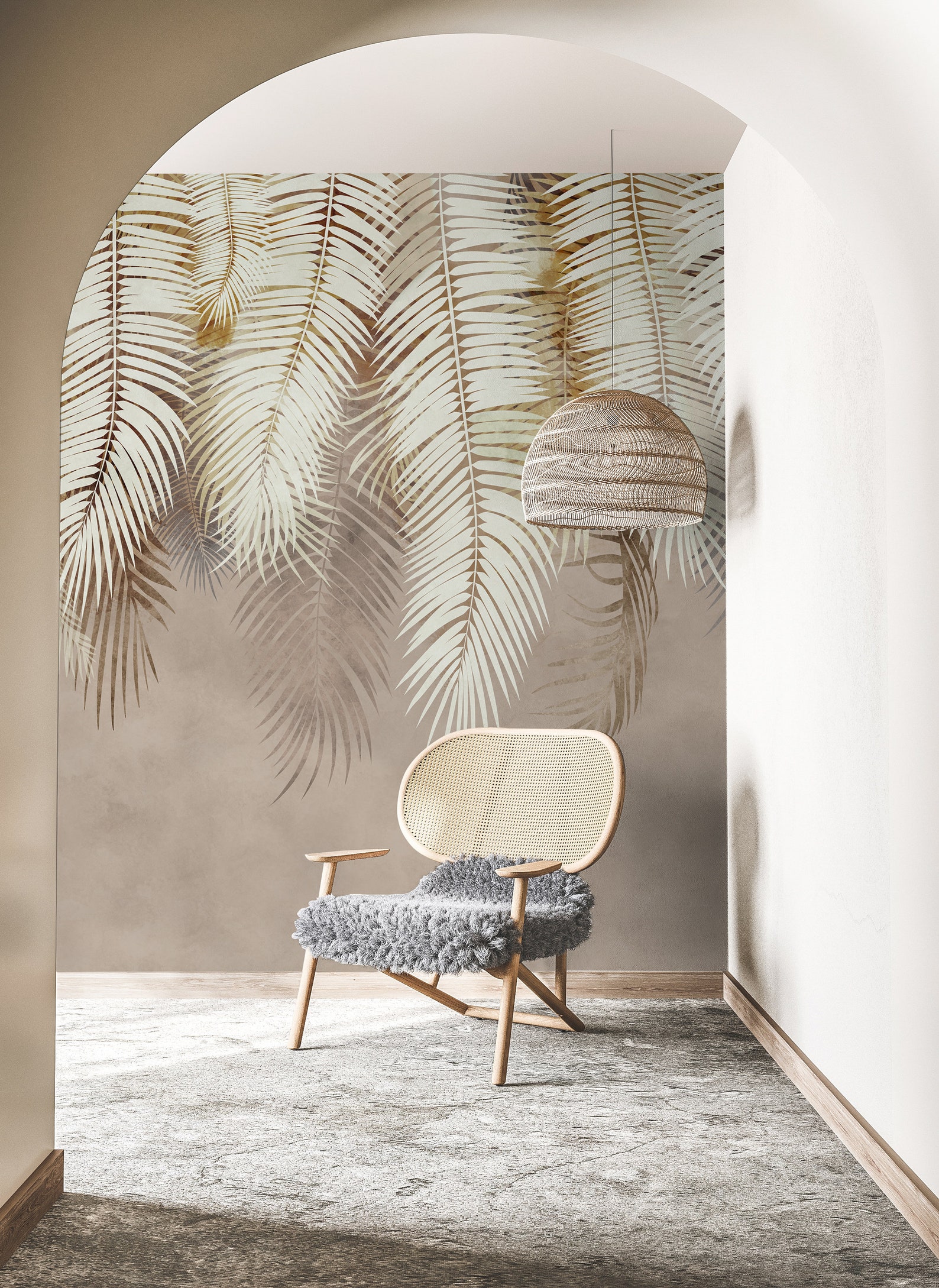 Neutral Leaf Wallpaper | Soft Tropical Leaves Wall Mural Peel and Stick ...