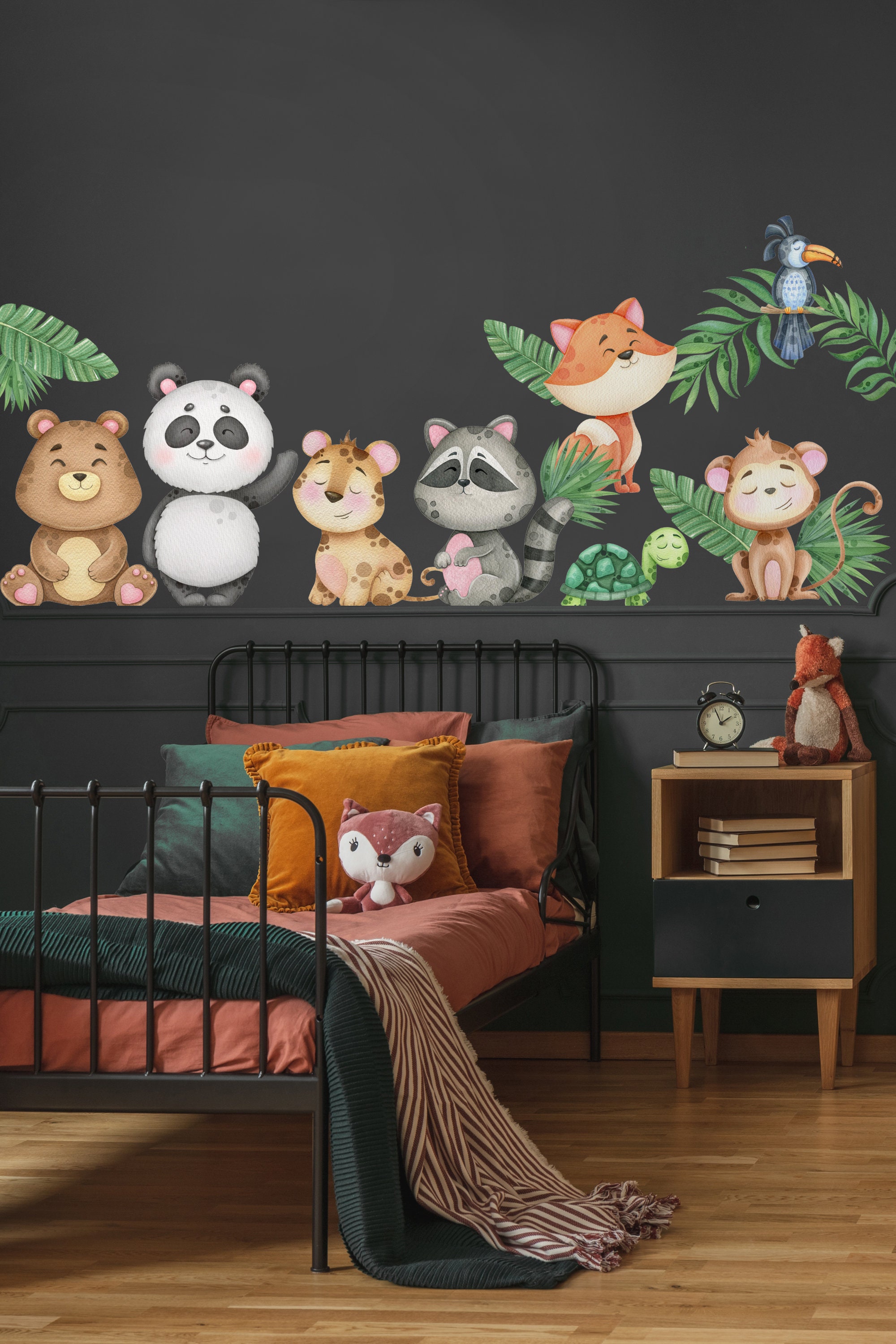 Kids Animal Wall Decal Forest Animals With Banana Leaves - Etsy