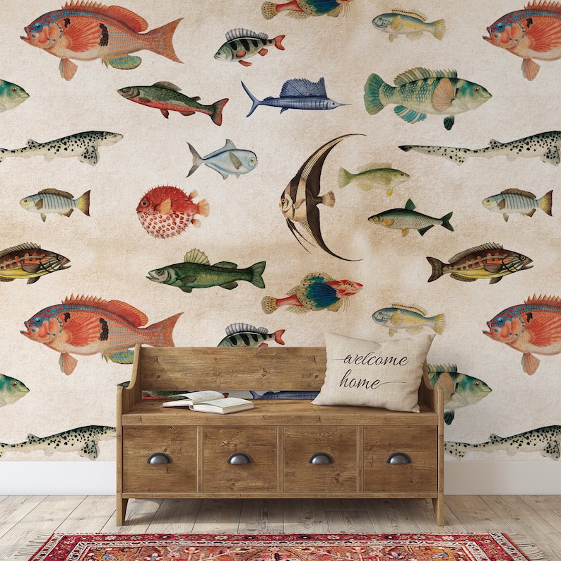 Fish Wallpaper Peel and Stick Vintage Fish Wall Mural - Etsy