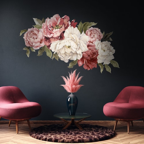 Floral Wall Decal Peel and Stick Peony Flower Wall Sticker - Etsy