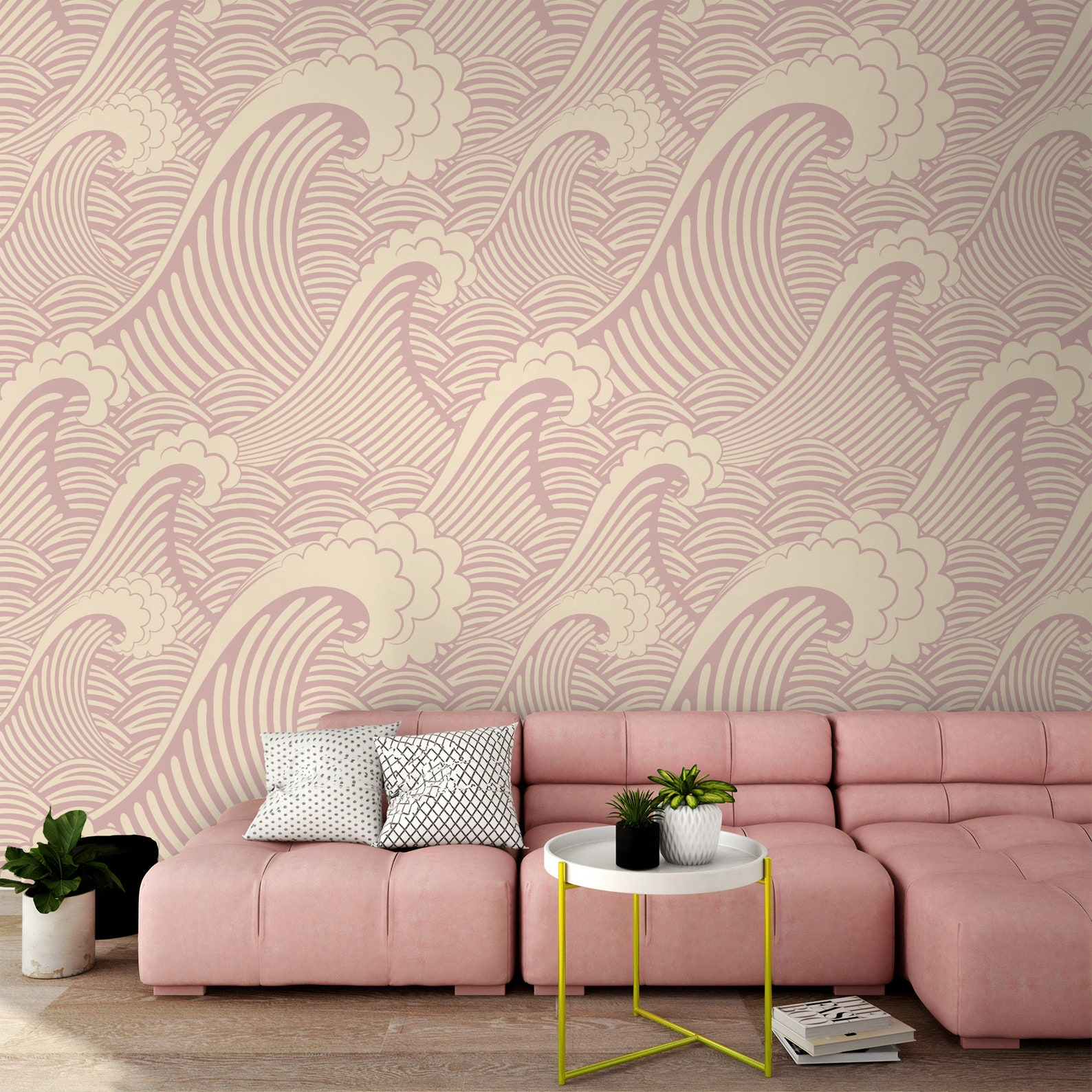 Wave Wallpaper Peel and Stick Pink Blue Ocean Waves Wall | Etsy