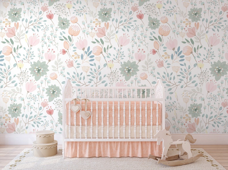 Nursery Colorful Floral Wallpaper Kids Garden Flowers Wall - Etsy