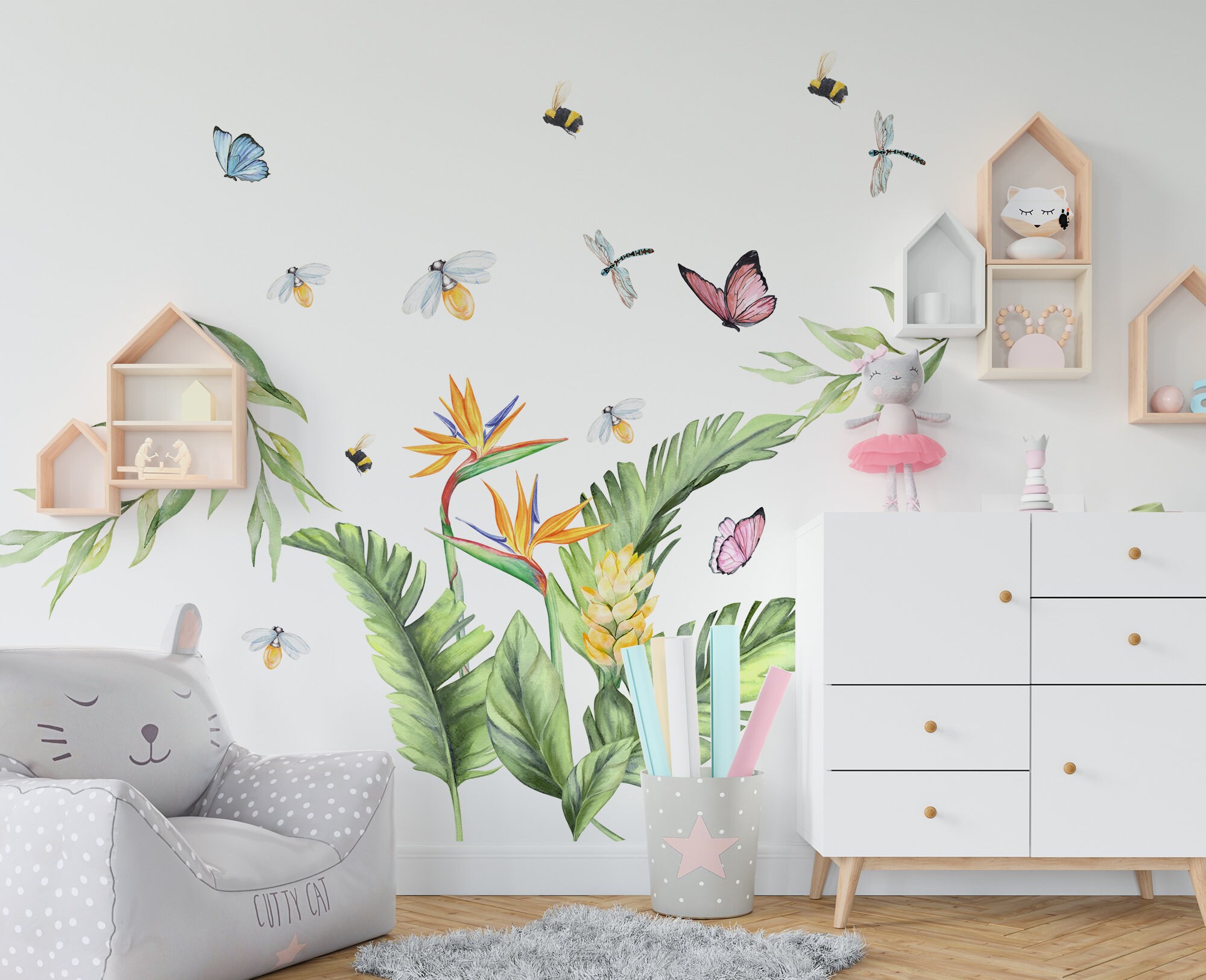 Tropical Wall Decal Peel and Stick Kids Wall Decal Exotic | Etsy