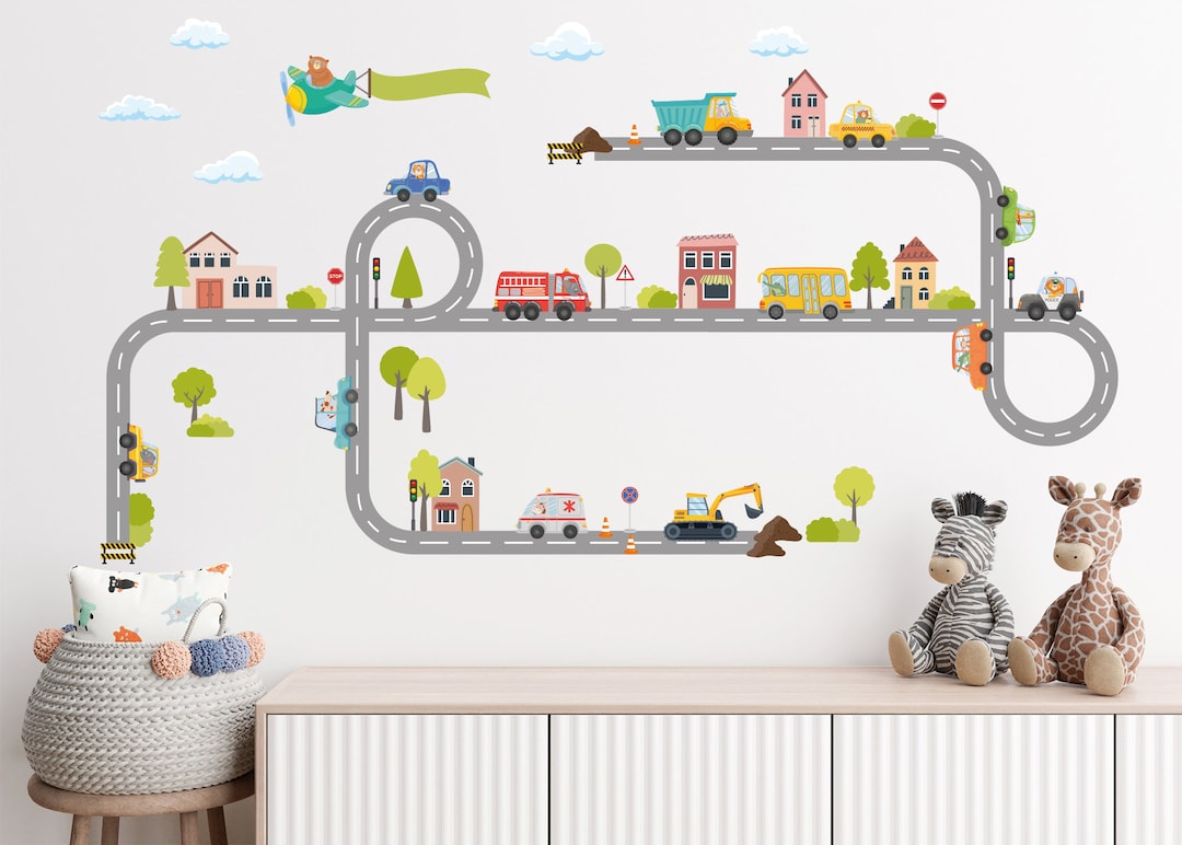 Kids Transport Wall Decal | Nursery Cars Roads House Wall Sticker ...