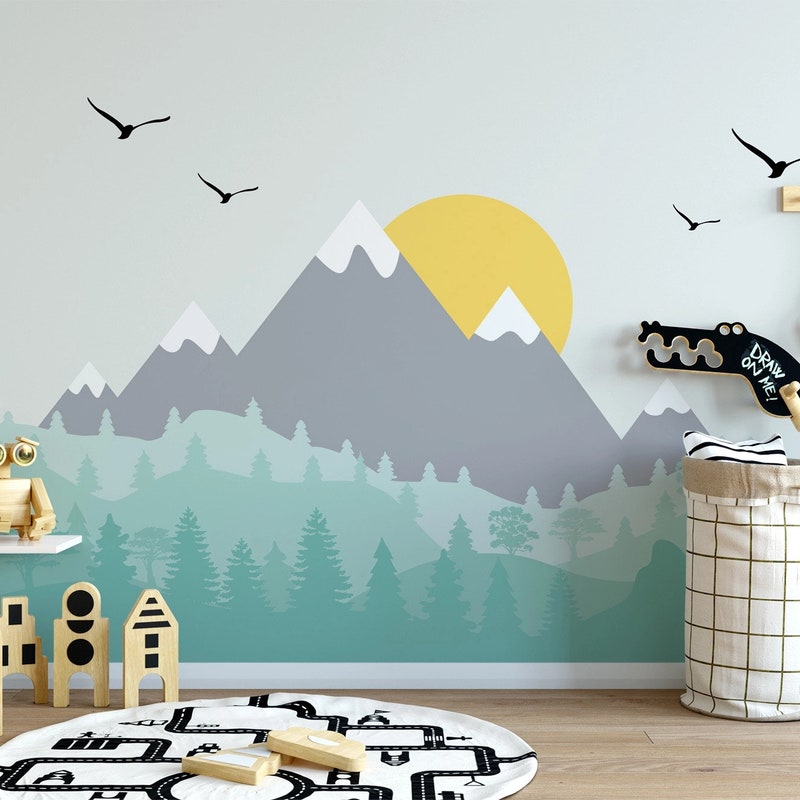 Mountain Wall Mural Sun - Etsy UK