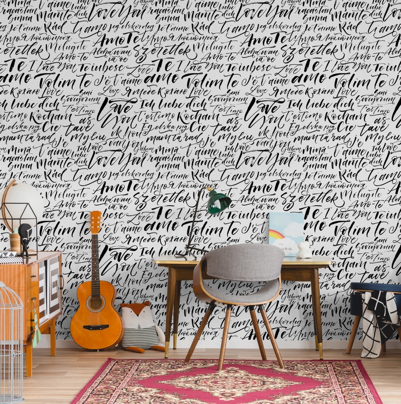 Hand Drawing Text Wallpaper Peel and Stick Modern - Etsy