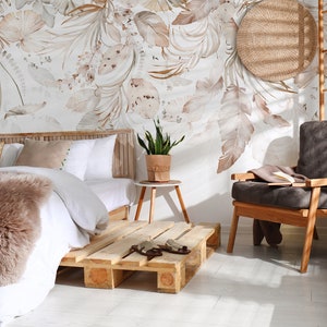 Watercolor Boho Plant Wallpaper Peel and Stick | Monochrome Bohemian ...