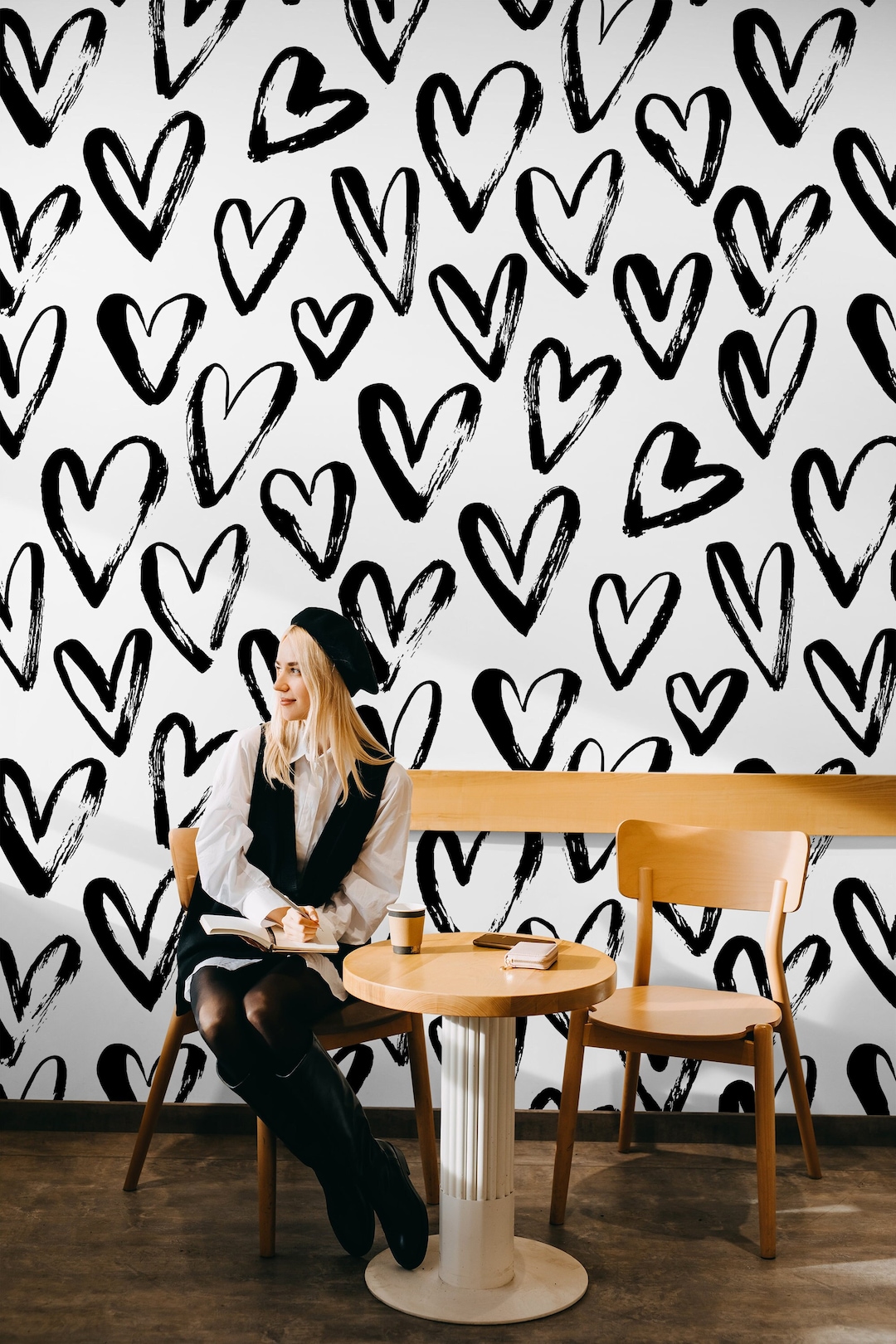 Heart Wallpaper Peel and Stick | Cute Hand Drawn Love Heart Wall Mural ...