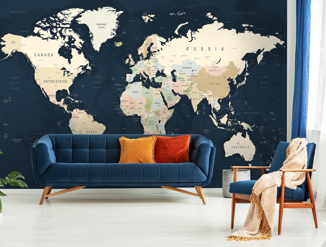 Map Wallpaper Peel and Stick | Political World Map Wall Mural ...
