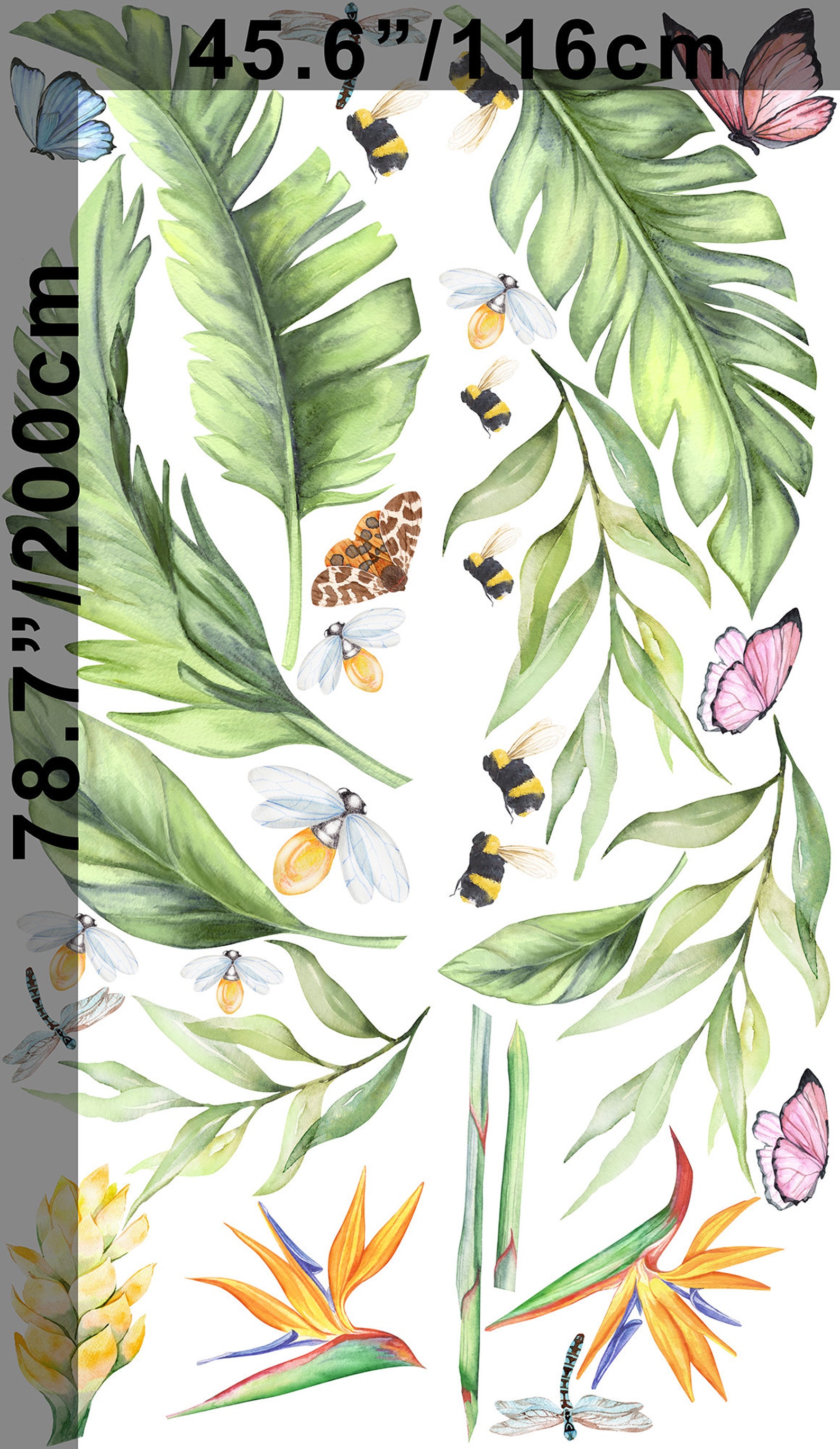 Tropical Wall Decal Peel and Stick | Kids Wall Decal | Exotic Leaf Wall ...